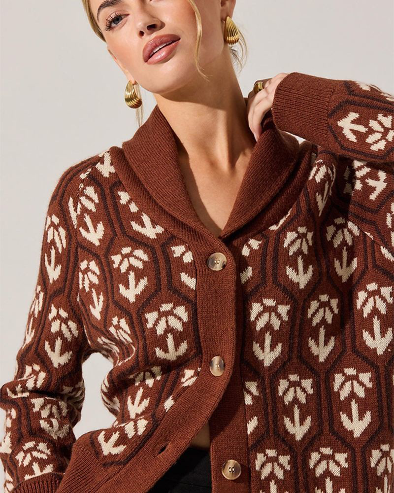 Marcenia Shawl Collar Cardigan in Brown Floral | ASTR The Label | The ...