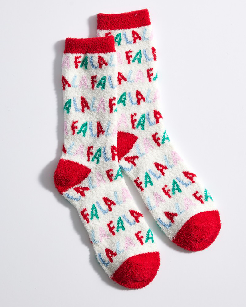 Fa La La Pattern Holiday Cozy Socks | Mia & Tess | The Paper Store